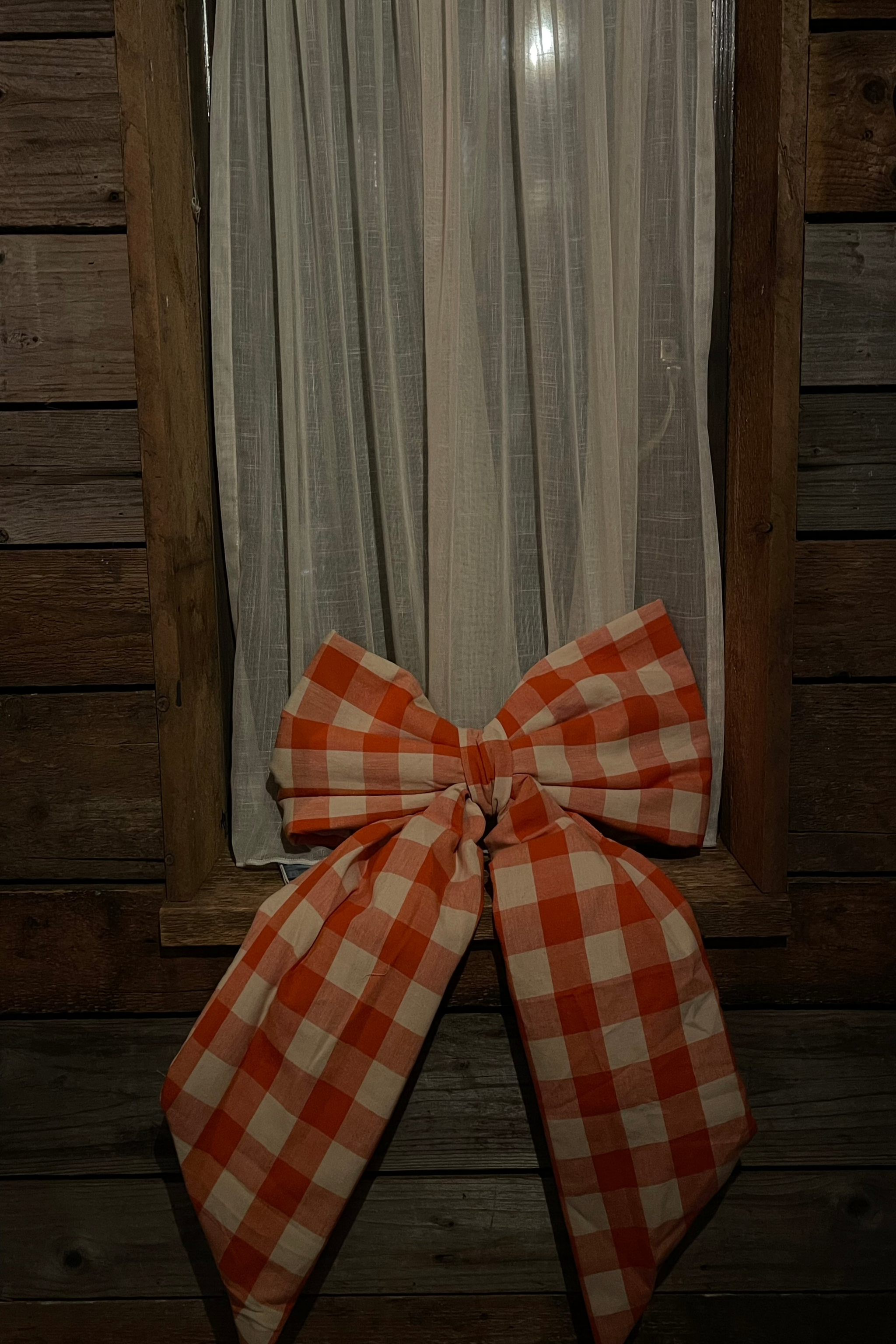 Oversized Rust Orange & White Gingham Bow